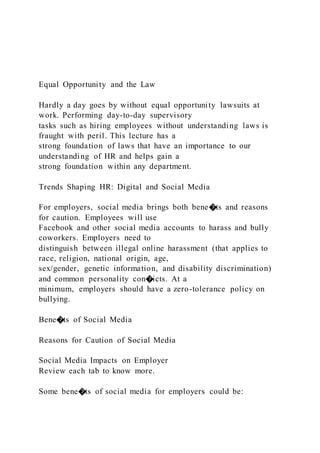 Equal opportunity and the law hardly a day goes by without | DOCX