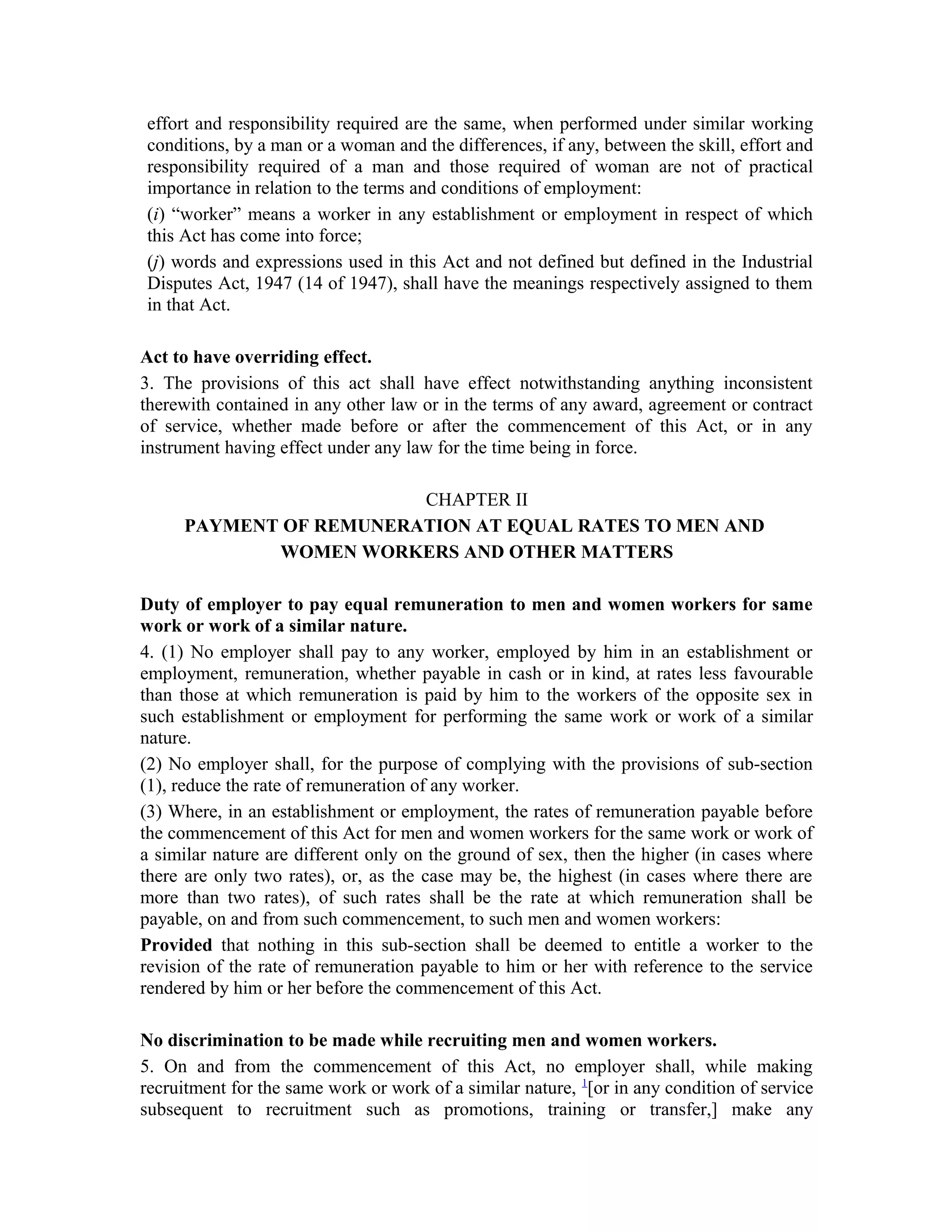Equal remuneration act 1976 | DOC