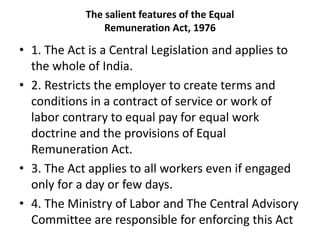 Equal remuneration act 1976 | PPTX