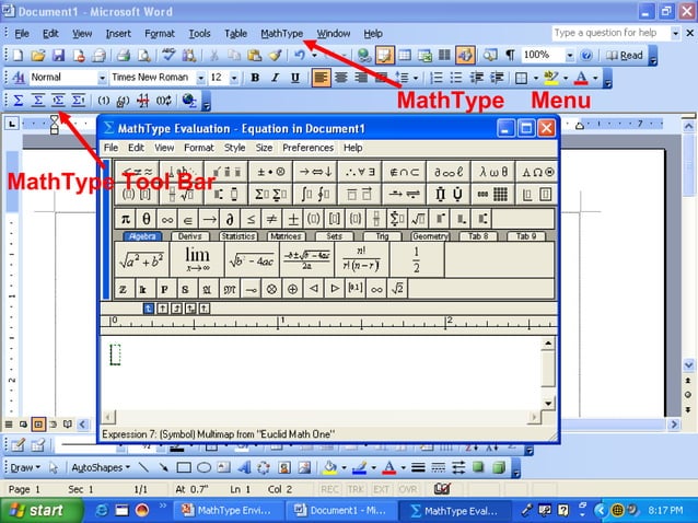 Use of MathType software with MSWord | PPT | Computing | Technology & Computing