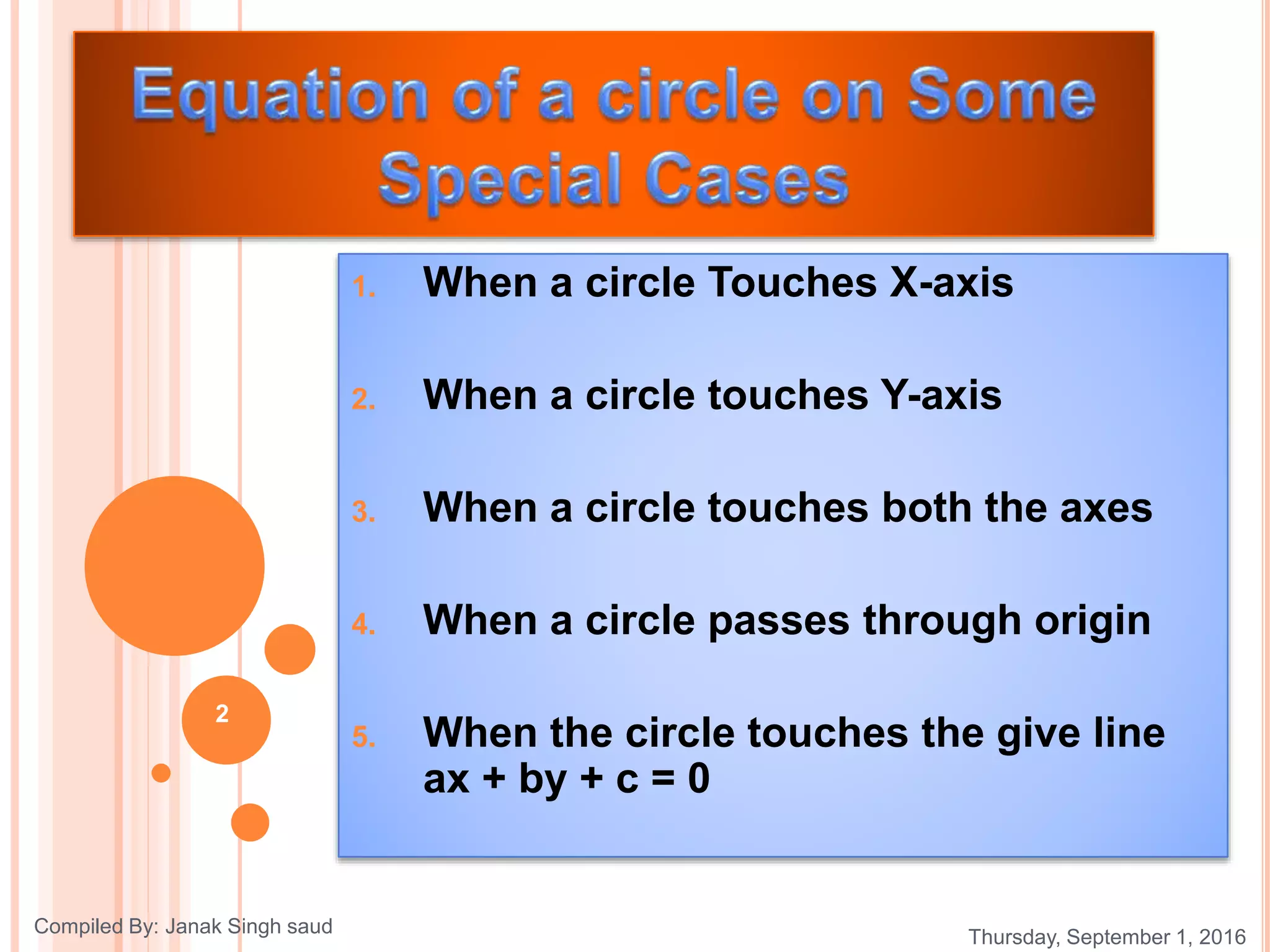 Equation of a circle on some special cases | PPSX