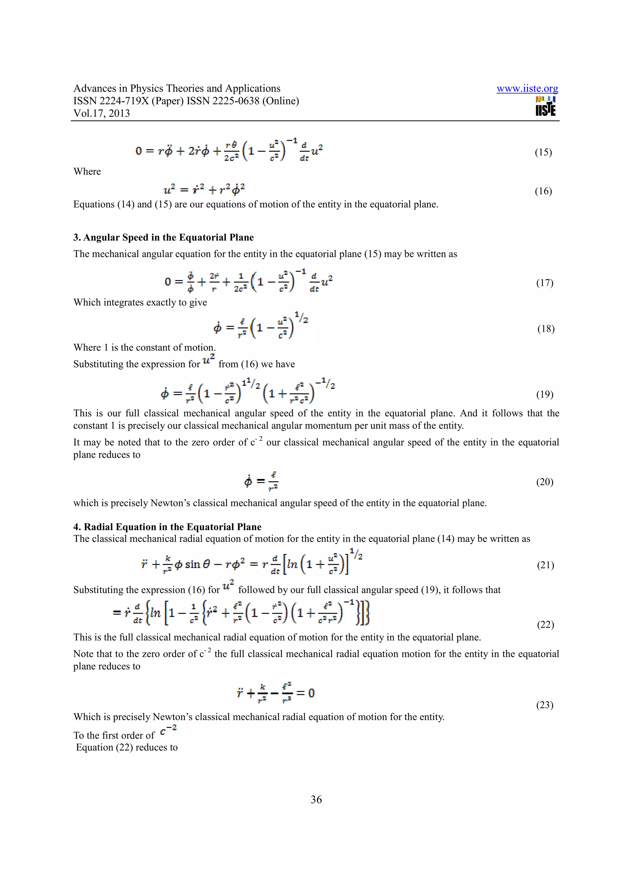 Equation of a particle in gravitational field of spherical body | PDF