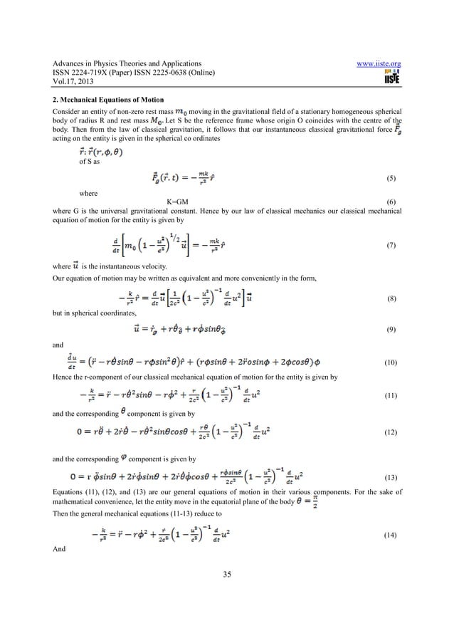 Equation of a particle in gravitational field of spherical body | PDF