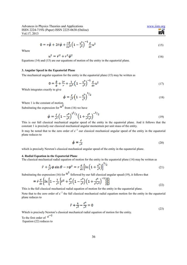 Equation of a particle in gravitational field of spherical body | PDF