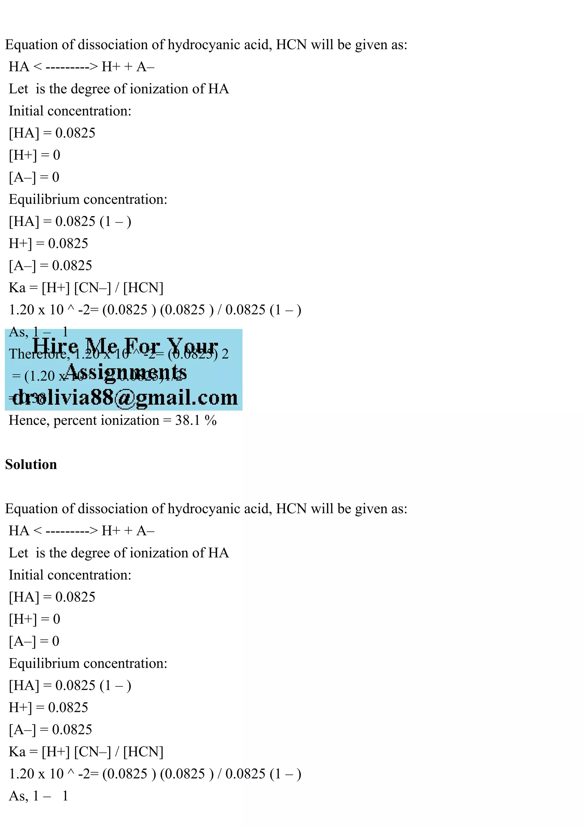 Equation of dissociation of hydrocyanic acid, HCN will be given as.pdf
