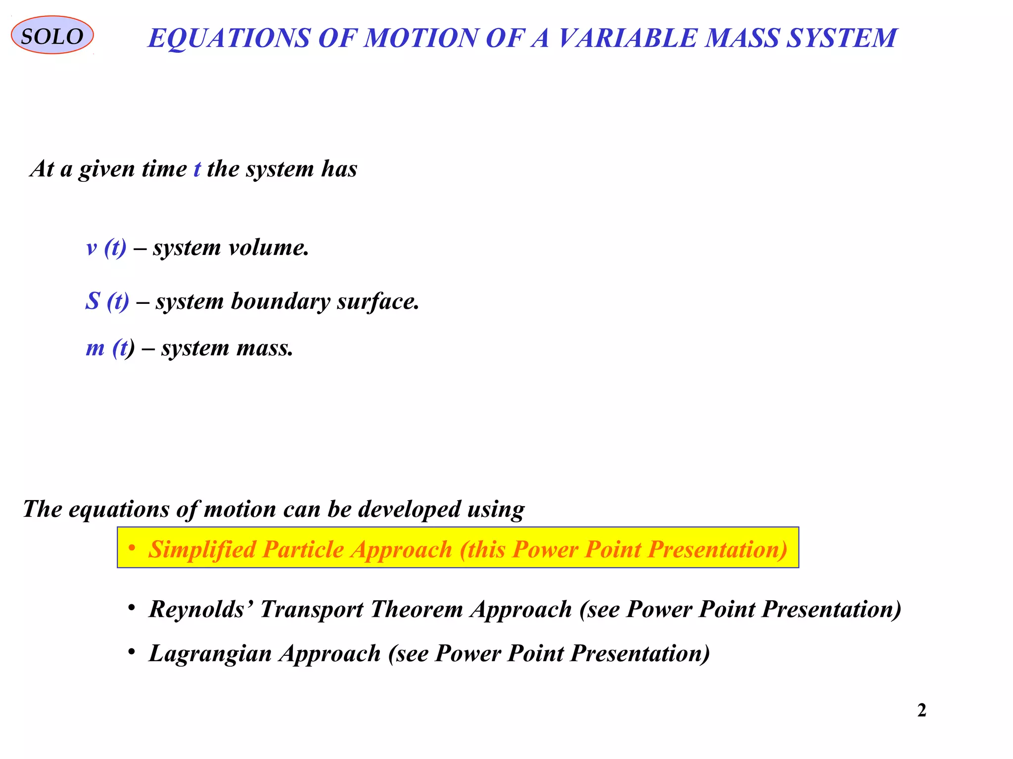 Equation of motion of a variable mass system1 | PPT