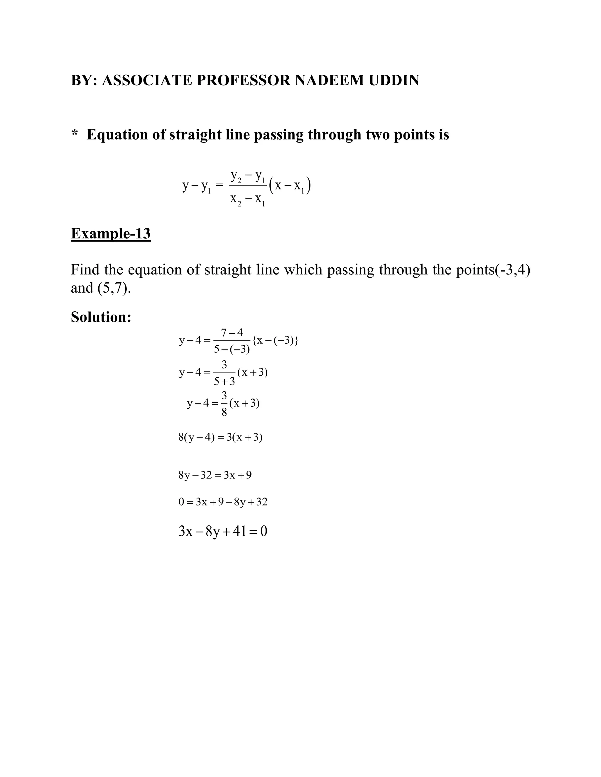 Equation of straight line | PDF