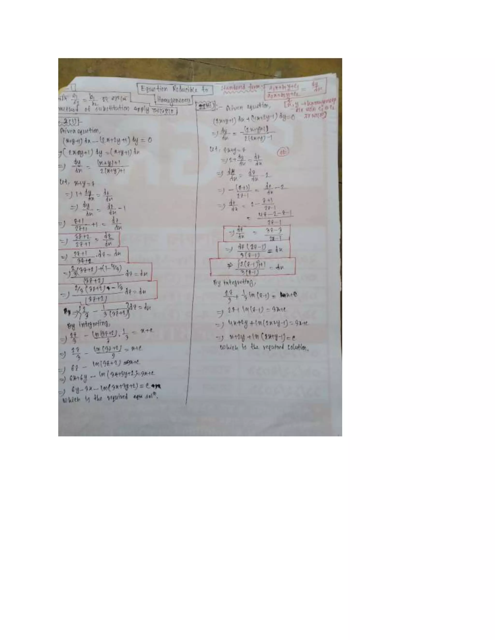 Equation reducible to homogeneous differential eqn | DOCX