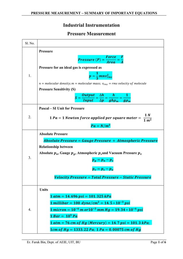 Equations_2_Industrial Instrumentation - Pressure Measurement Important ...