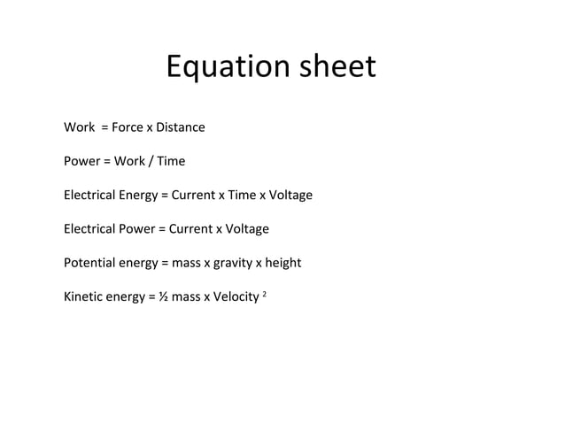 Equation Sheet | PPT | Physics | Science