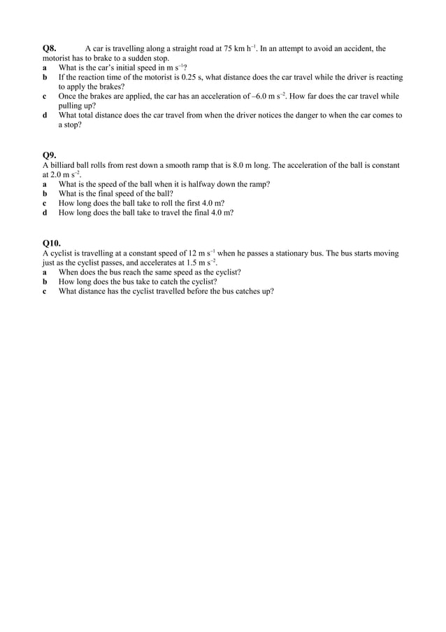 Equations of motion worksheet