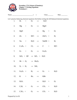 Equations Writing Ws 1 | DOC