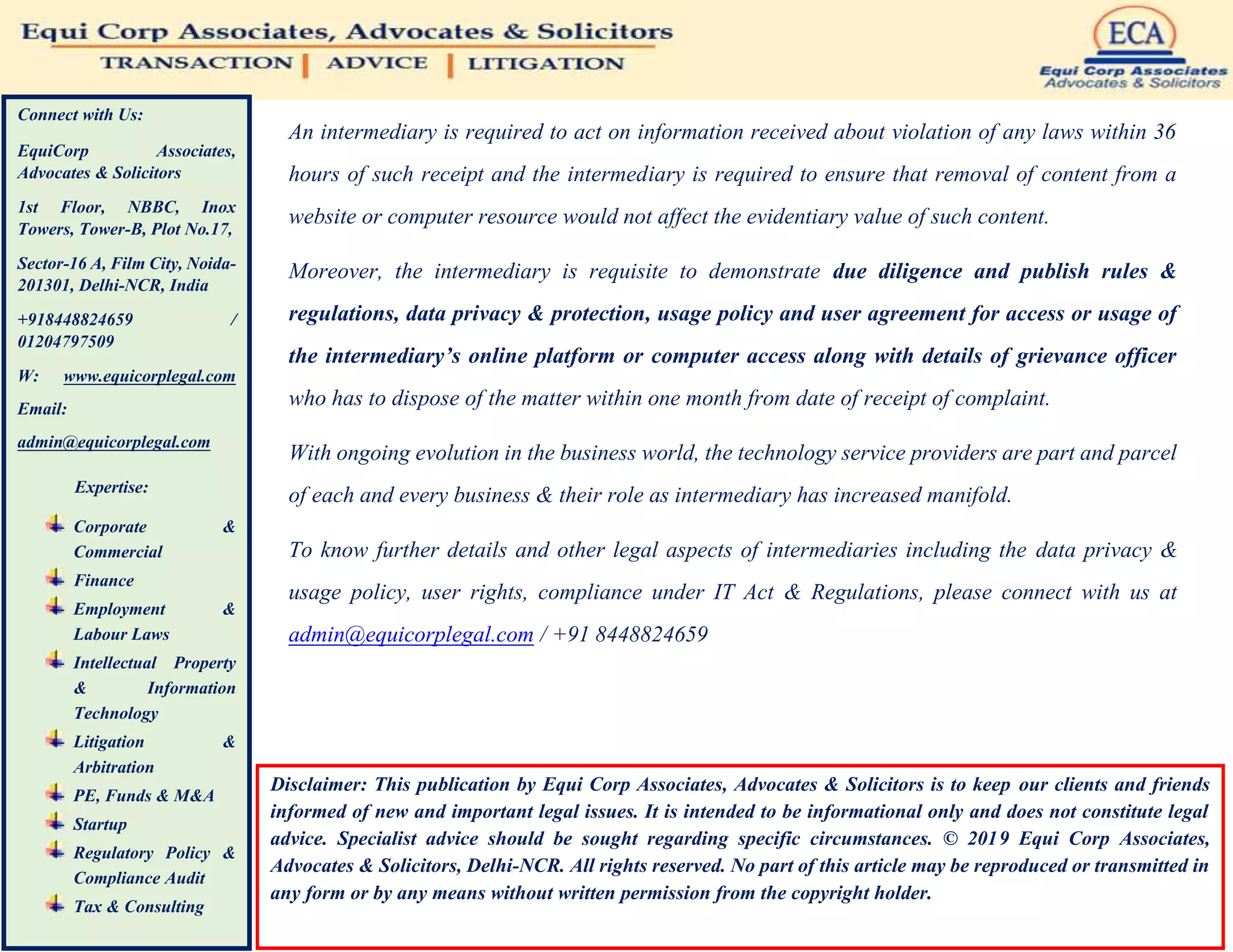 Legal Obligations of Technology Service Providers as Intermediaries | PDF