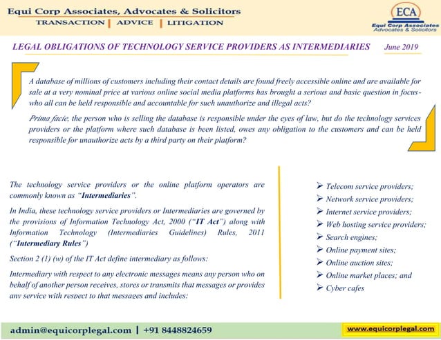 Legal Obligations of Technology Service Providers as Intermediaries | PDF