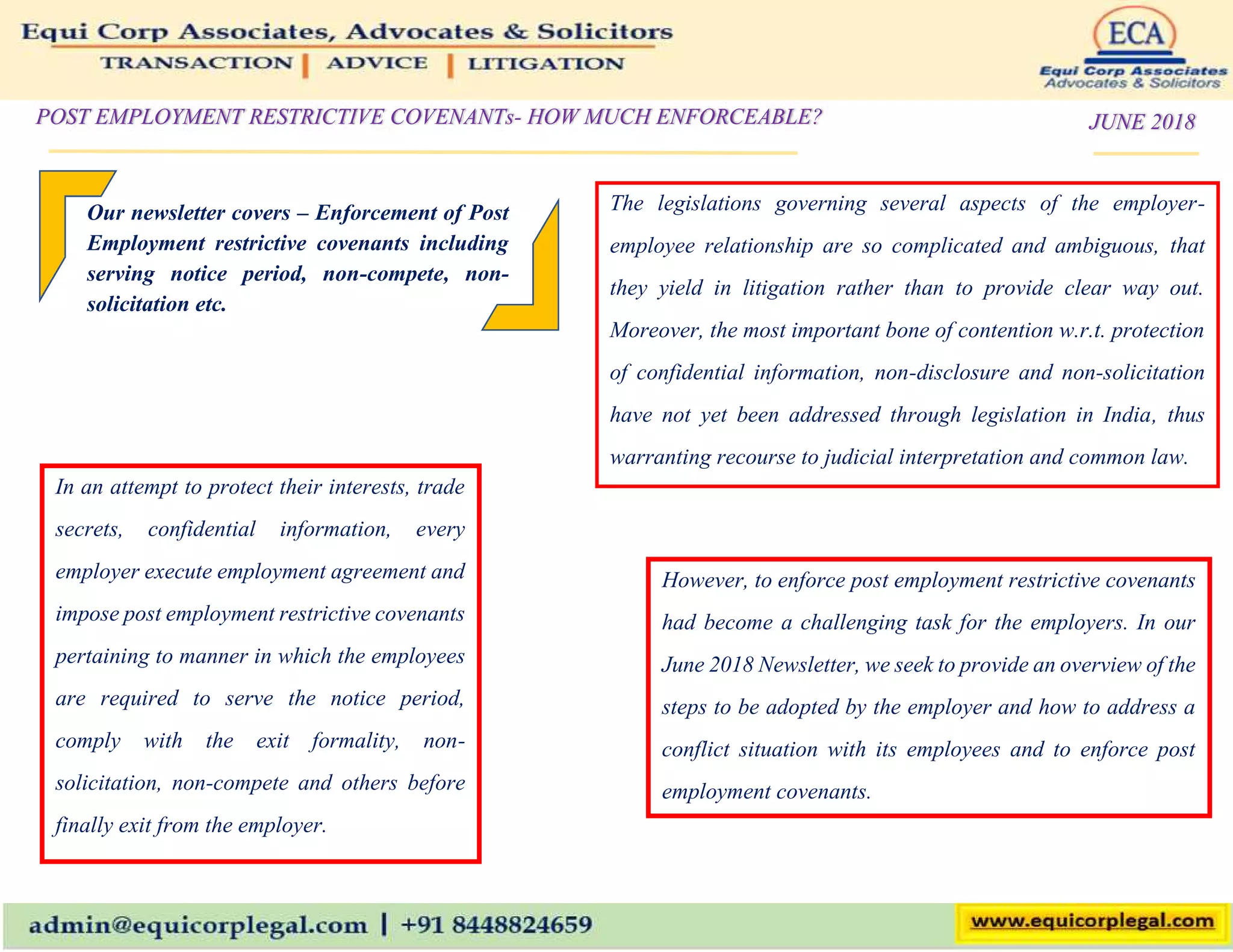 Post Employment Restrictive Covenants- How Much Enforceable? | PDF