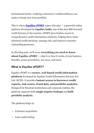 Equifax ePORT Explained: A Complete Guide to India’s Credit Reporting ...