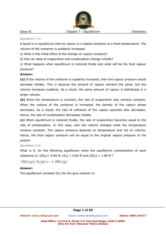 Equilbrium -exercise with solutions | PDF