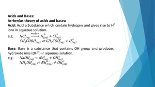 1st Lecture on Ionic Equilibria | Chemistry Part I | 12th Std | PPTX