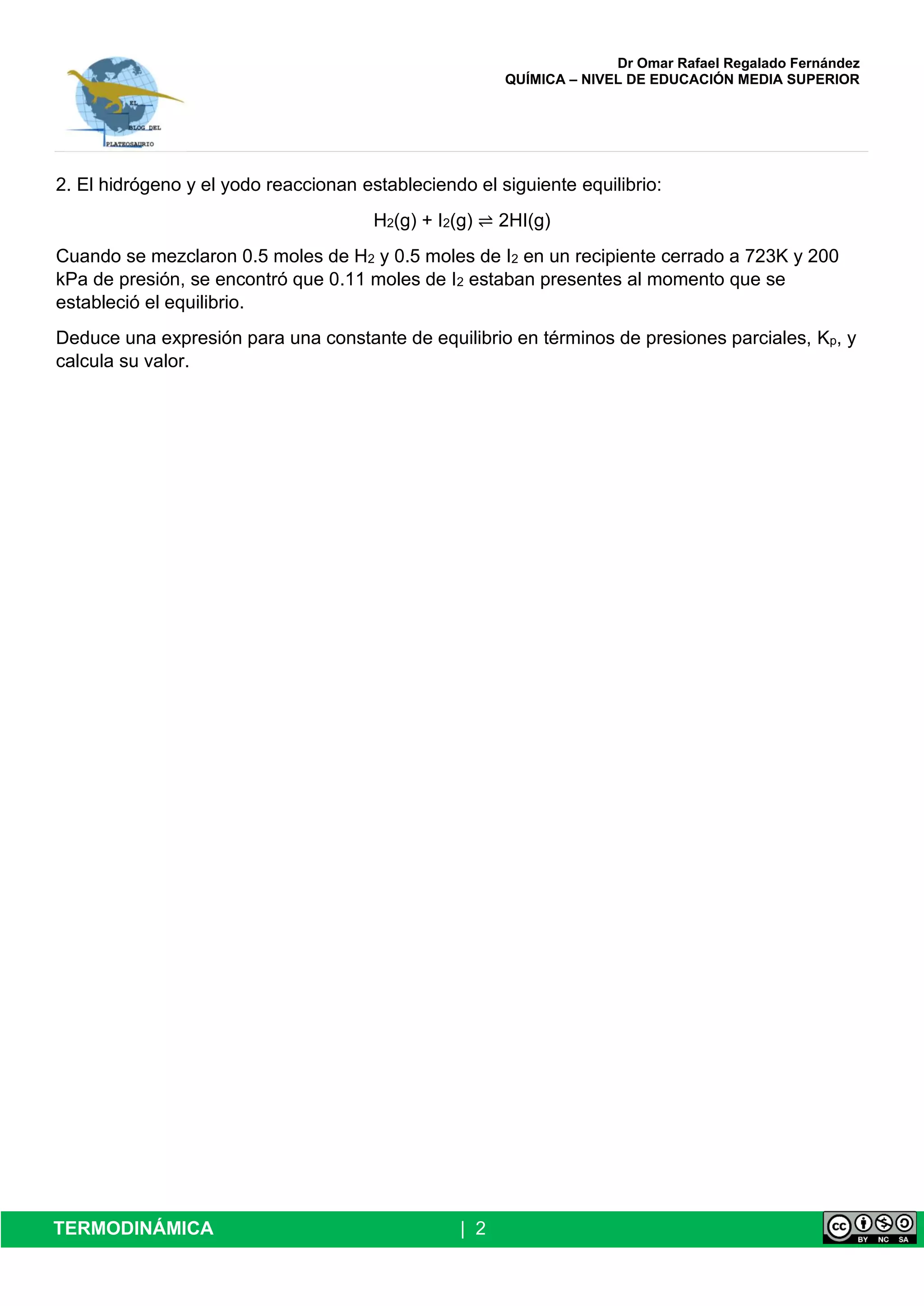 Equilibrio Químico 1 Constantes De Equilibrio Hoja De Ejercicios Pdf