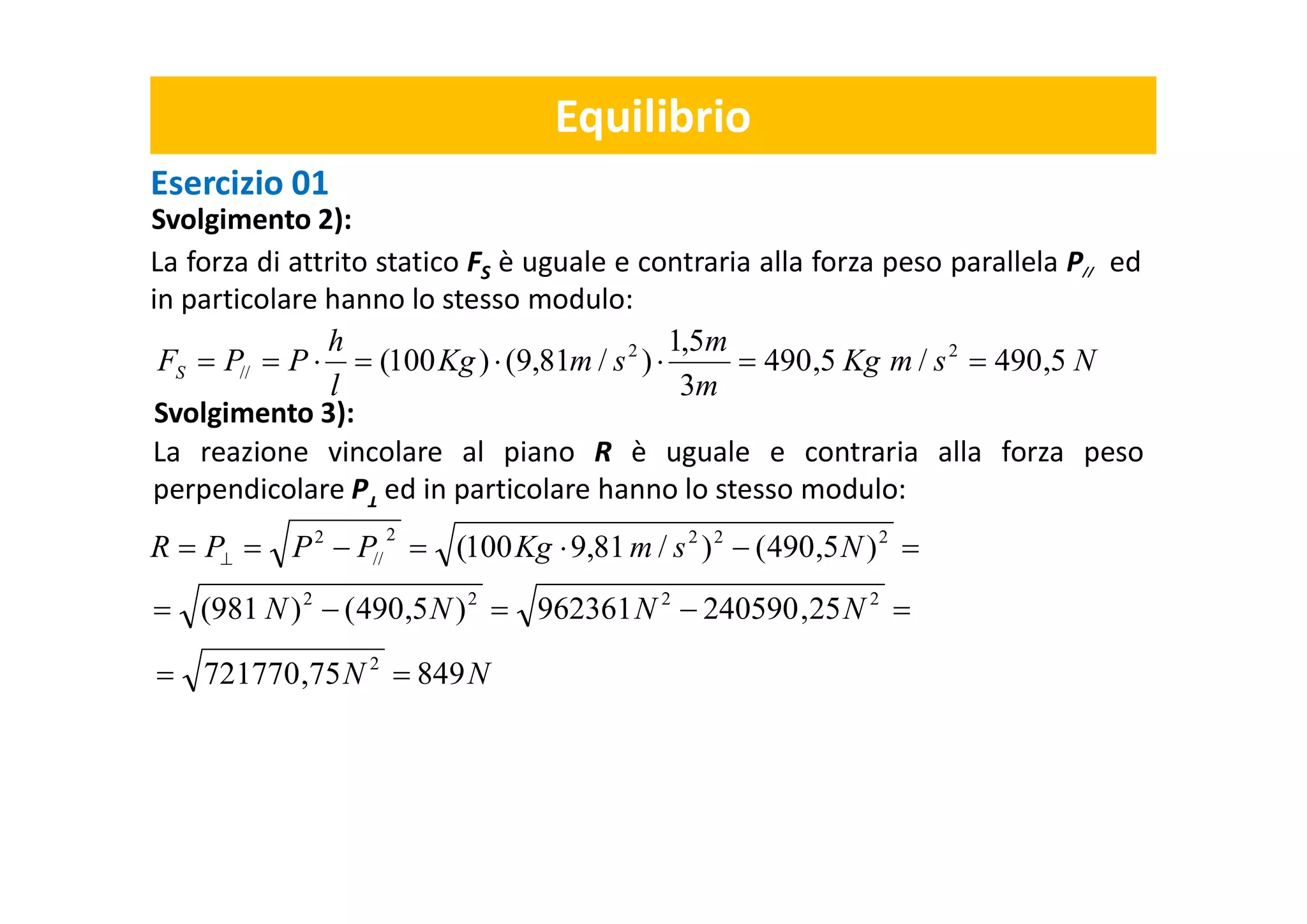Equilibrio sul piano inclinato [s. caltabiano] | PDF