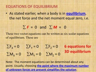Equilibrium & equation of equilibrium in 3D | PPTX