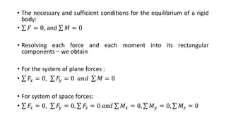 Equilibrium of rigid bodies | PPTX