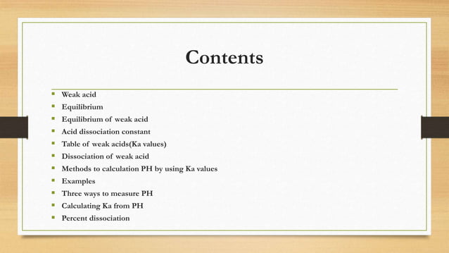 Equilibrium of weak acids | PPTX | Chemistry | Science