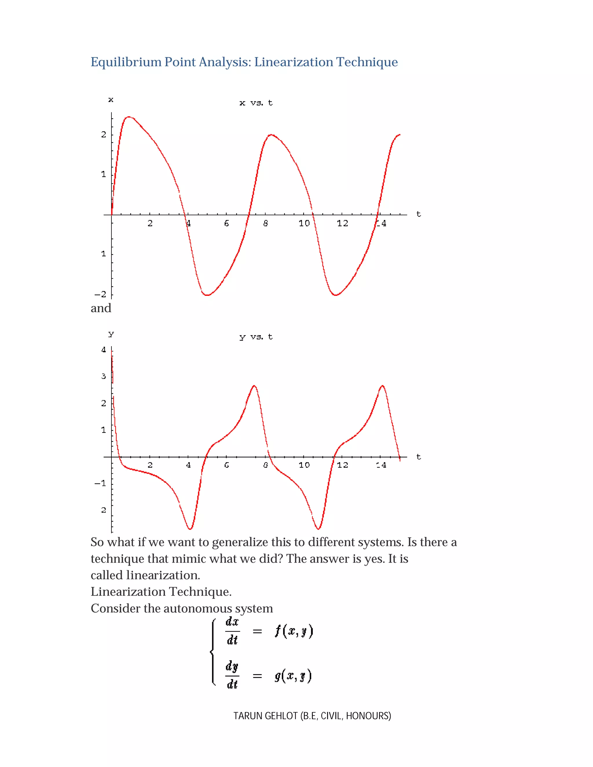 Equilibrium point analysis linearization technique | PDF