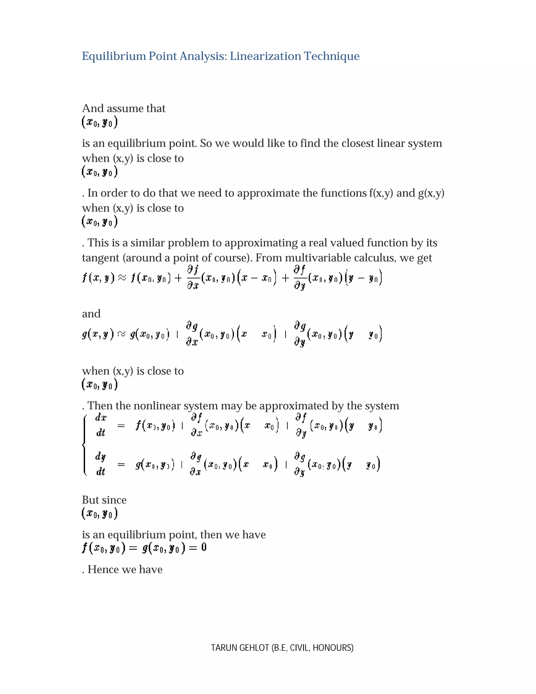 Equilibrium Point Analysis Linearization Technique Pdf