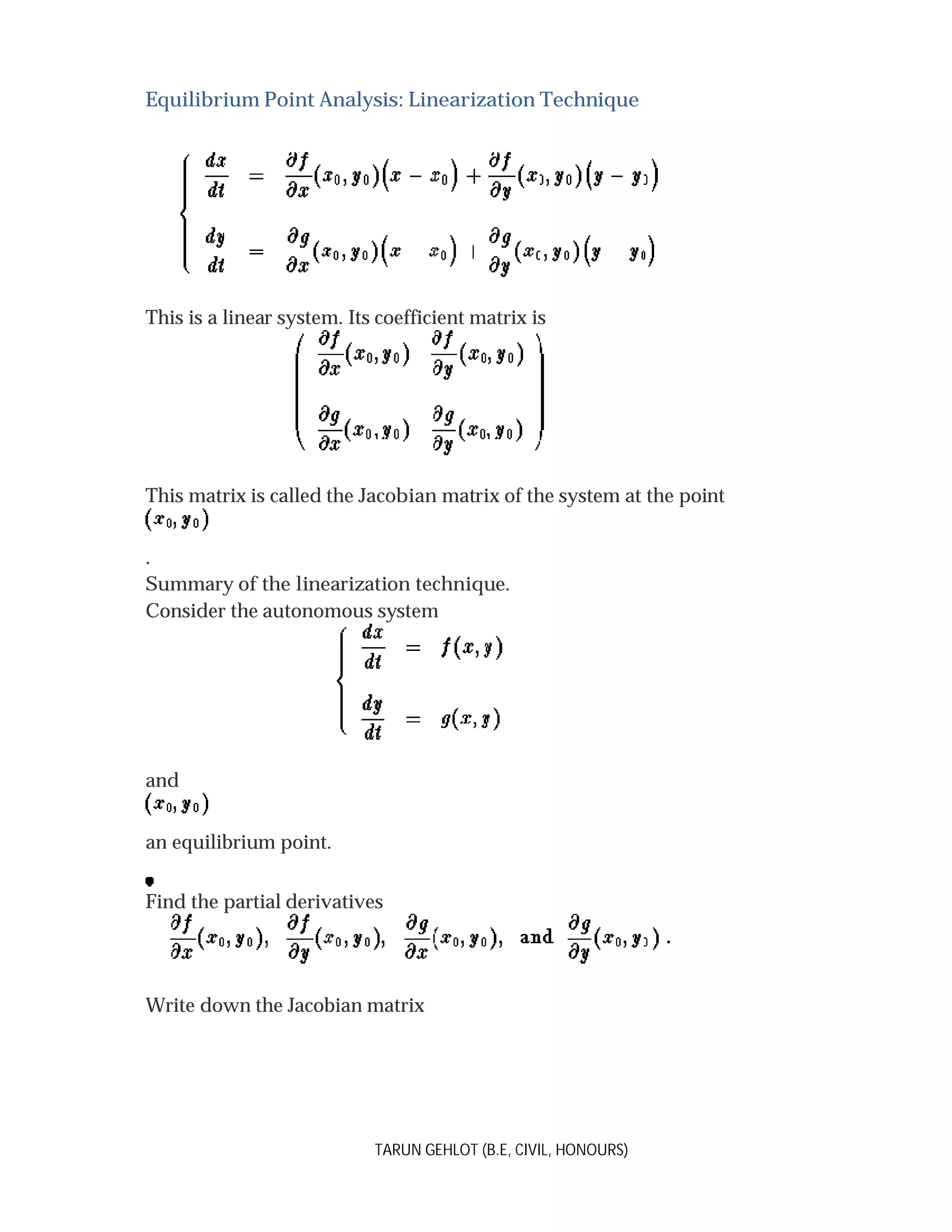 Equilibrium point analysis linearization technique | PDF