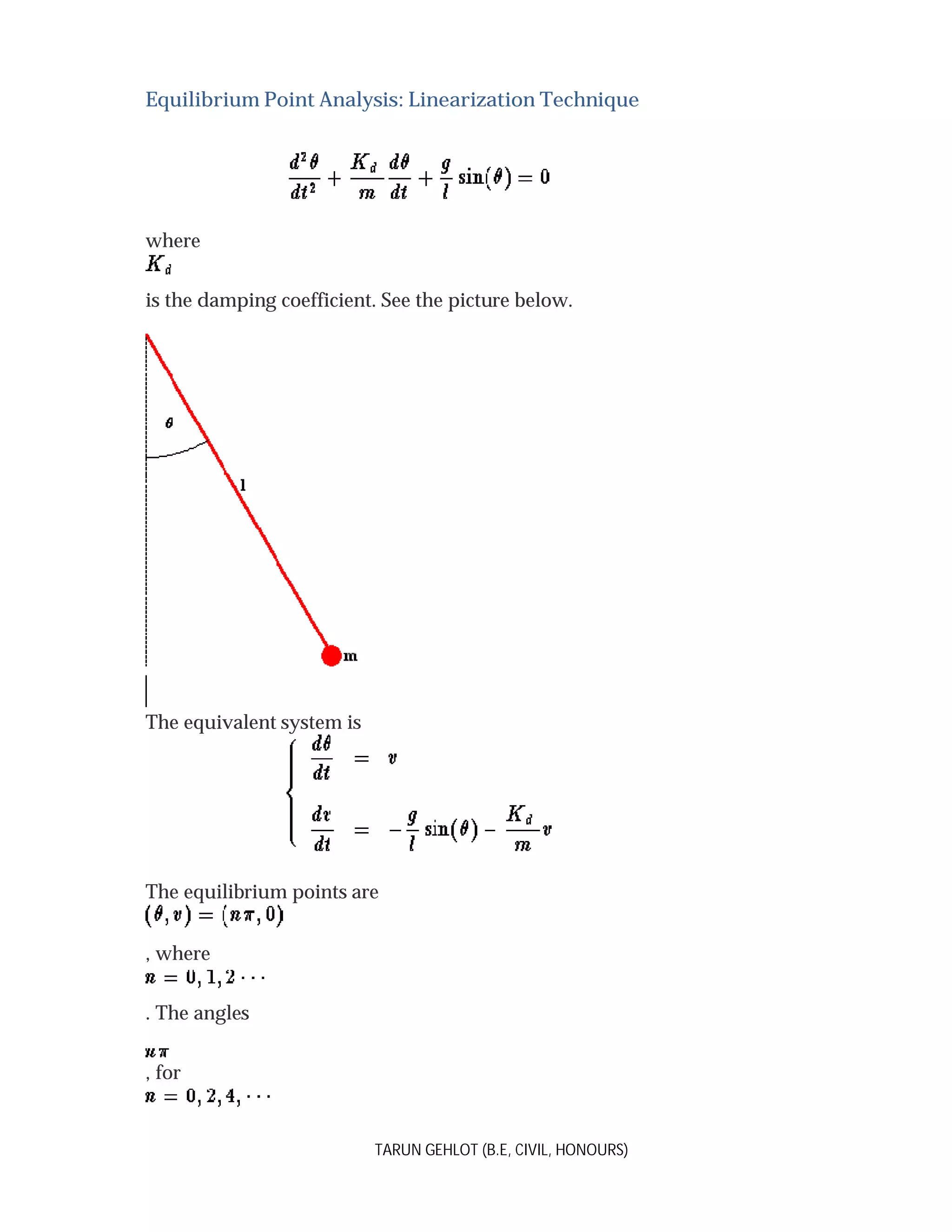 Equilibrium point analysis linearization technique | PDF