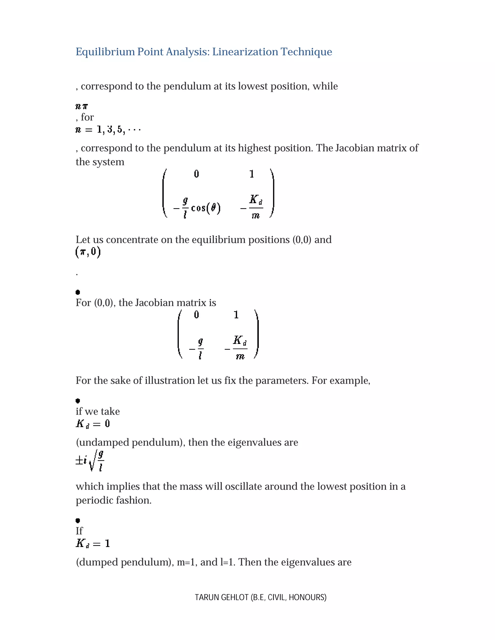 Equilibrium point analysis linearization technique | PDF
