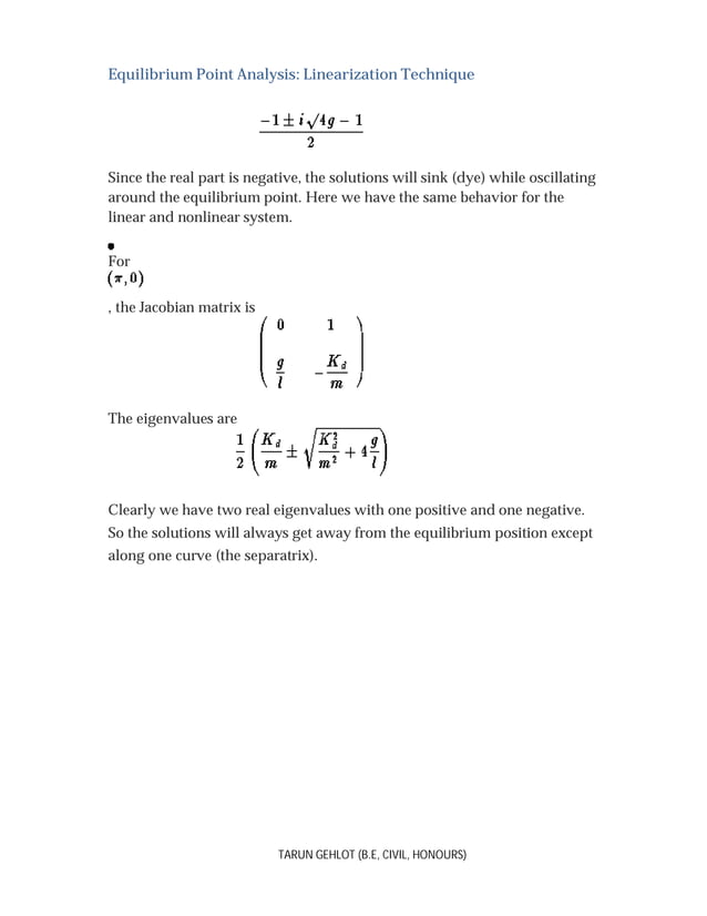 Equilibrium point analysis linearization technique | PDF