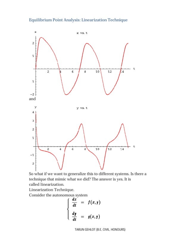 Equilibrium point analysis linearization technique | PDF