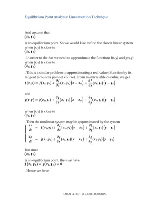 Equilibrium Point Analysis Linearization Technique | Pdf