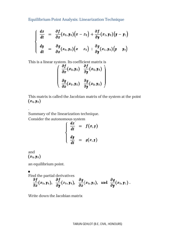 Equilibrium point analysis linearization technique | PDF