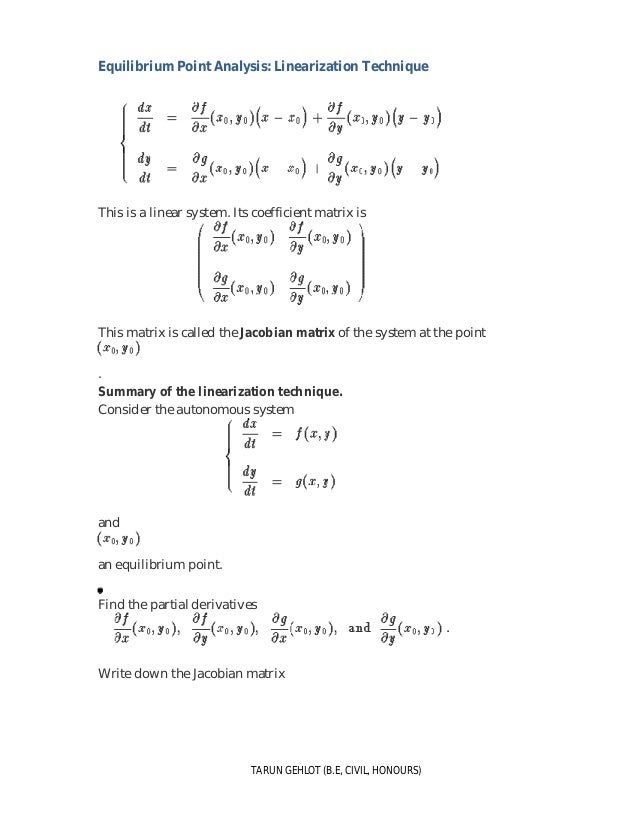 Equilibrium point analysis linearization technique