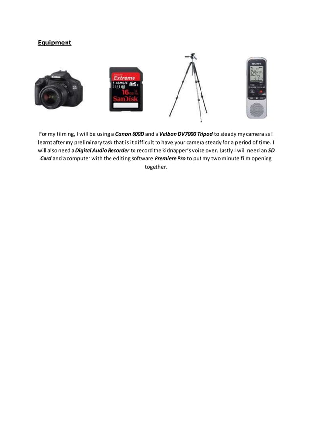 Equipment | DOCX | Cameras and Camcorders | Consumer Electronics