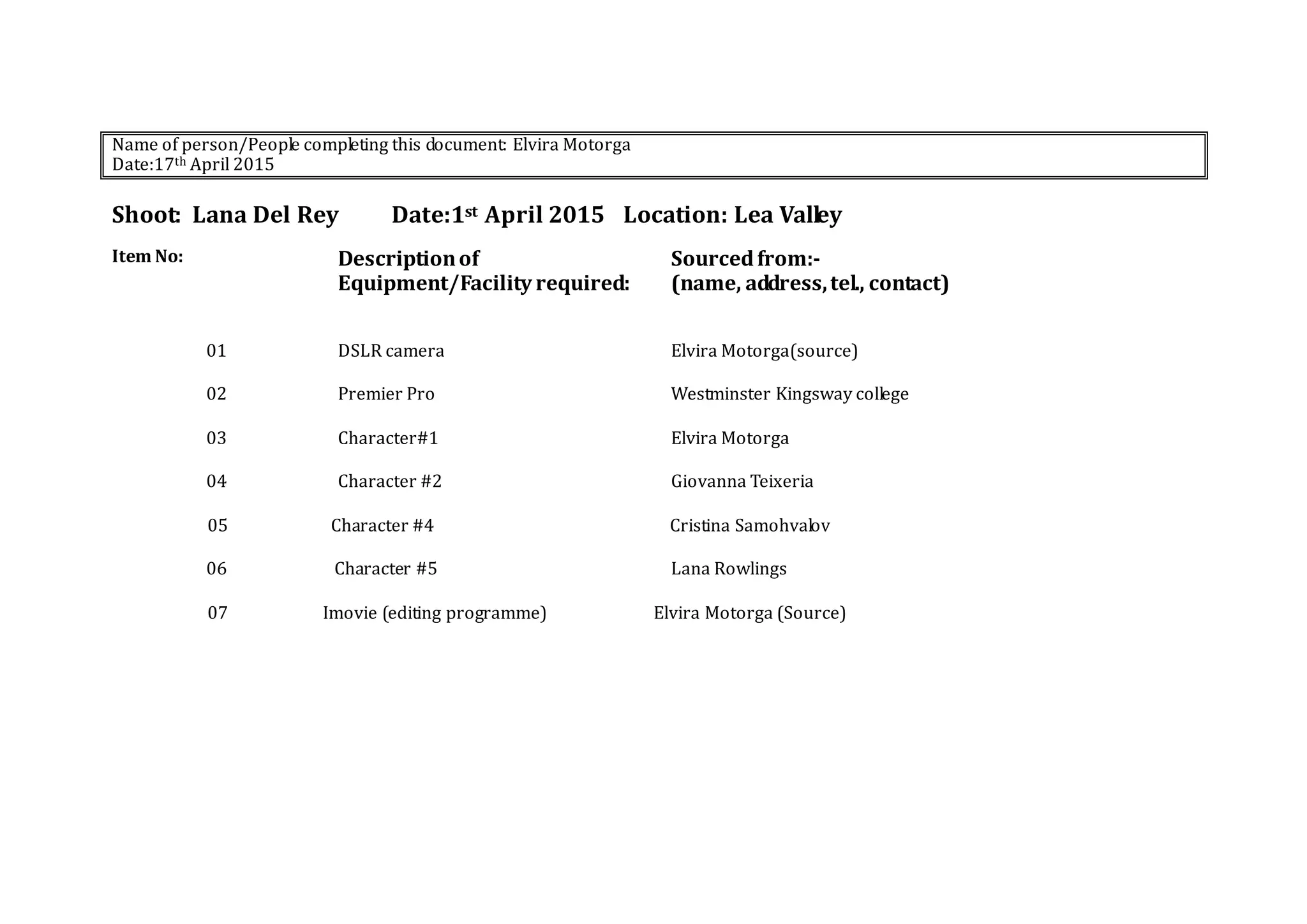 Equipment -facility-list | DOCX