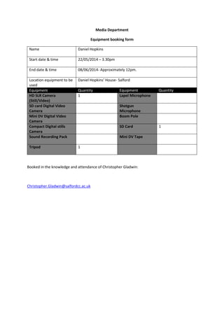 Equipment booking form | PDF