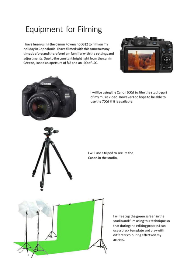 Equipment for filming | DOCX