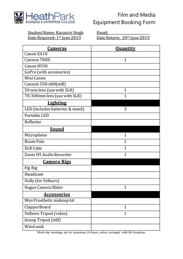 Equipment form | DOCX
