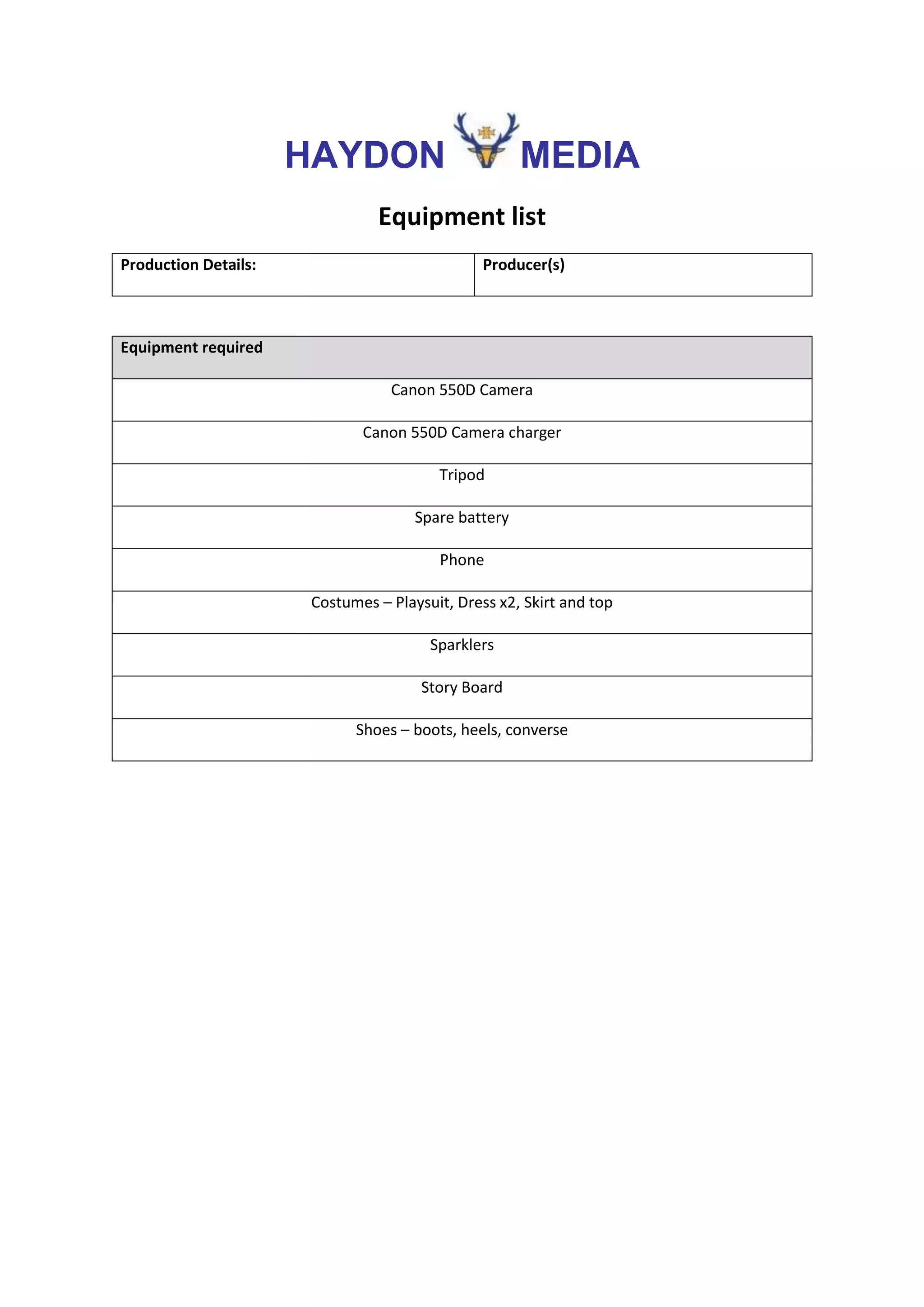 Equipment list | DOCX