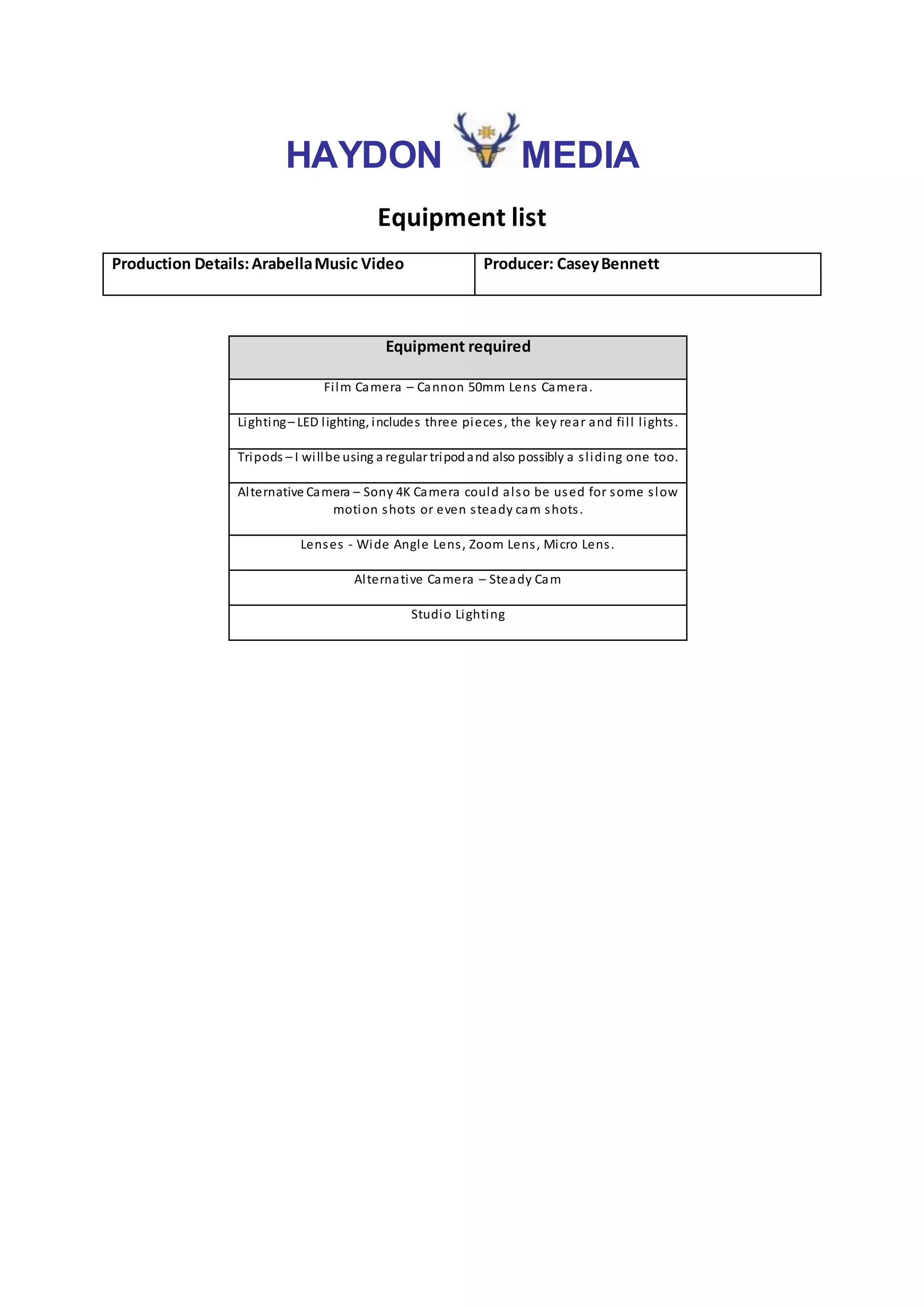 Equipment list | DOCX