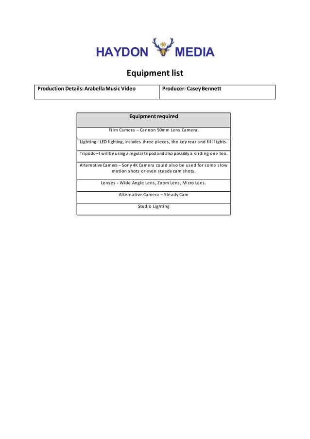 Equipment list | DOCX