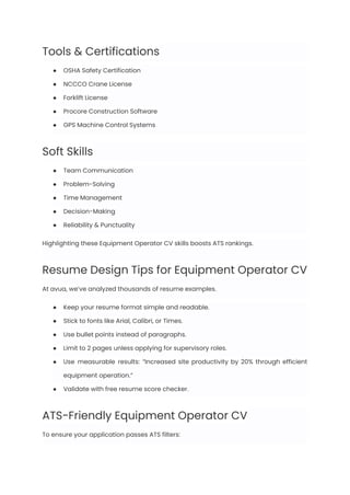 Equipment Operator Resume Examples & Writing Guide for 2025 | PDF