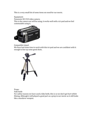 Props and Equipment List Images | DOCX