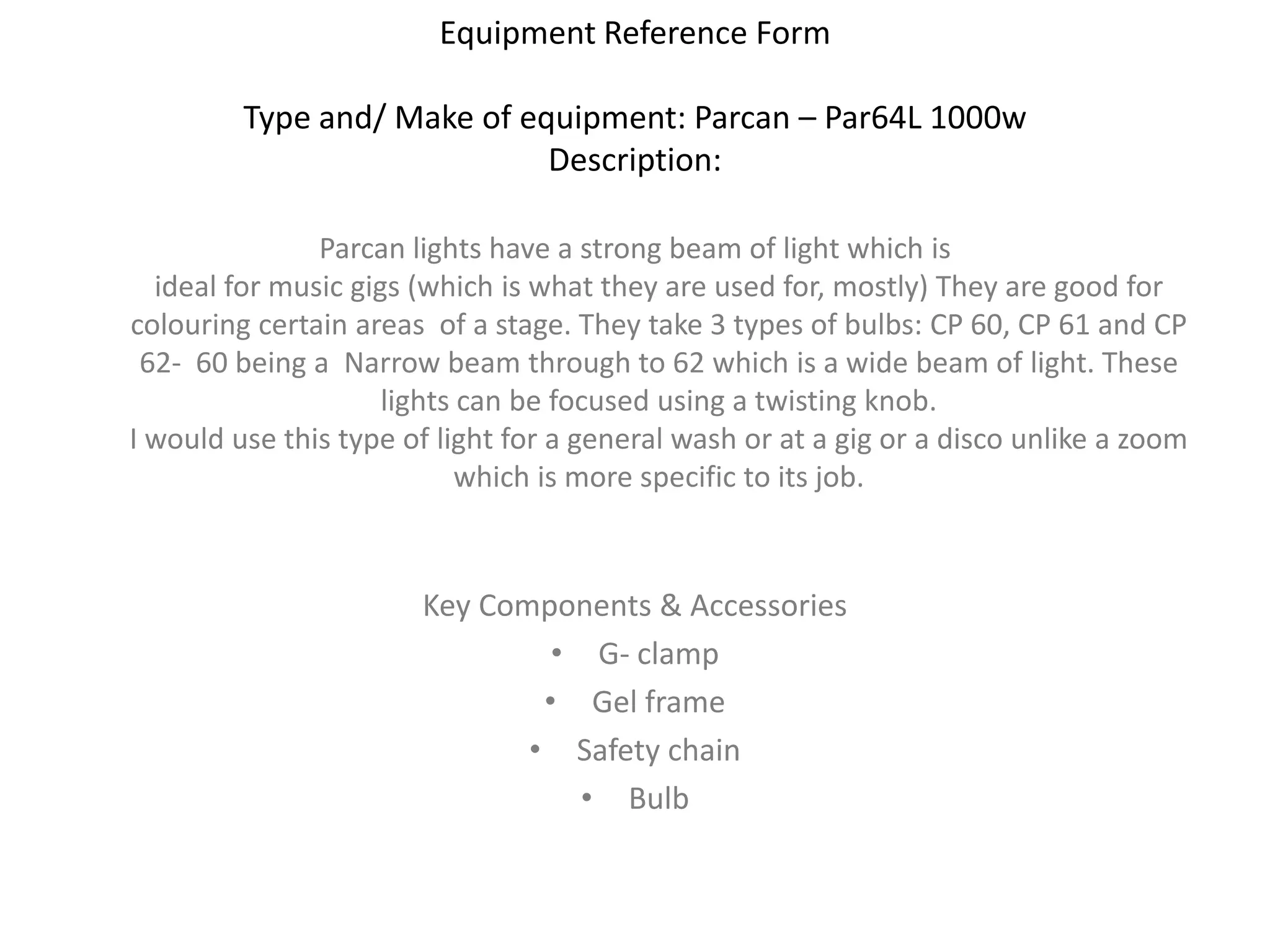 Equipment reference form lighting | PPT