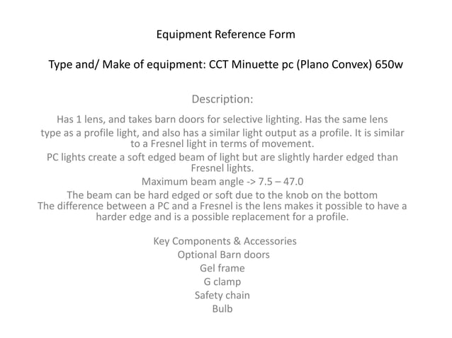 Equipment reference form lighting | PPT