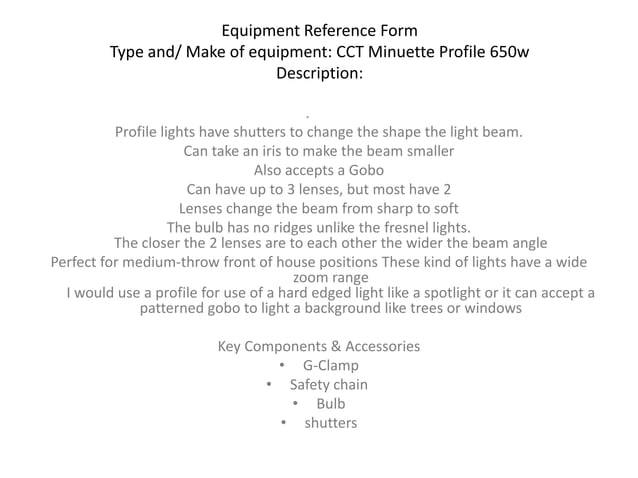 Equipment reference form lighting | PPT